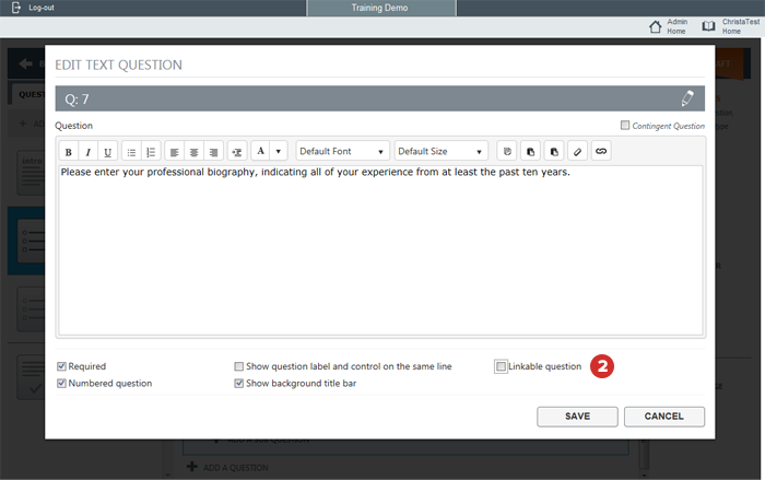 Creating a linkable question (D&O)